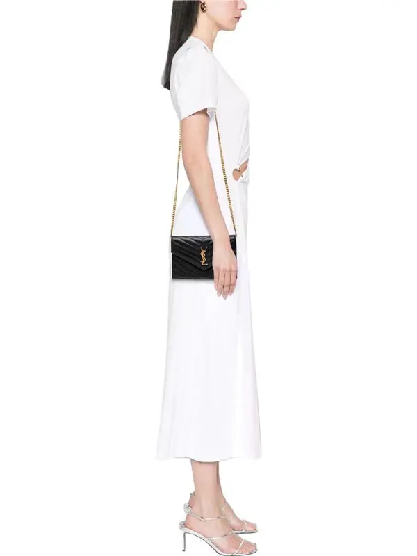 Saint Laurent Grain De Poudre Cassandre Envelope Chain Wallet Crossbody Bag - Black
