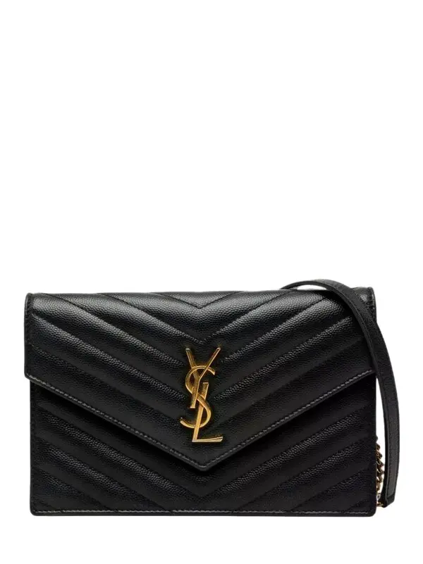 Saint Laurent Grain De Poudre Cassandre Envelope Chain Wallet Crossbody Bag - Black