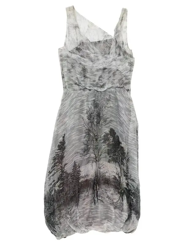 Marni Circa 2004 Landscape Print Asymmetrical Midi Dress - Grey