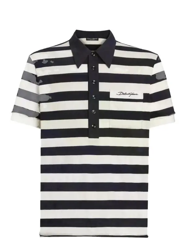 Dolce & Gabbana Striped Jersey Polo Shirt - Blue
