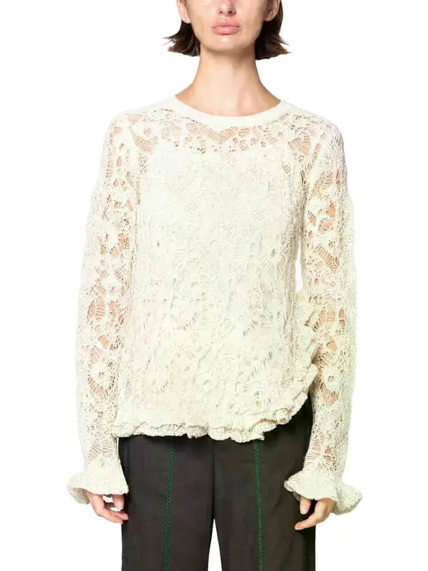 MULLER OF YOSHIOKUBO Crochet Knit Ruffled Top - Neutrals