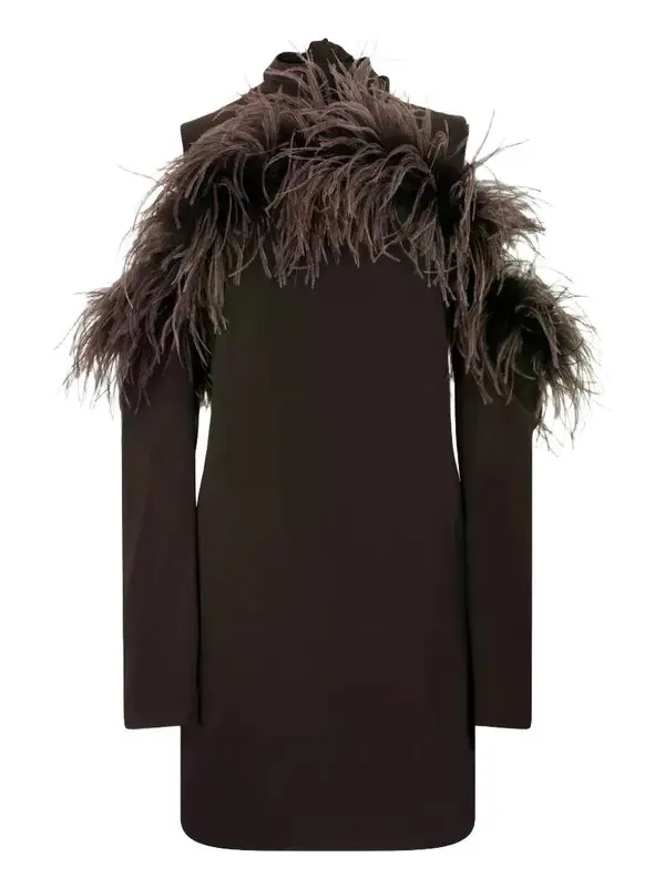 P.a.r.o.s.h Feather-trim Cold-shoulder Dress - Brown