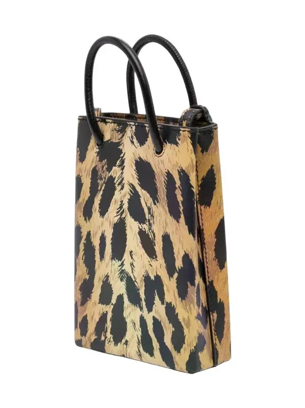 Balenciaga Mini Leopard Print Logo Shopping Phone Holder Satchel - Brown