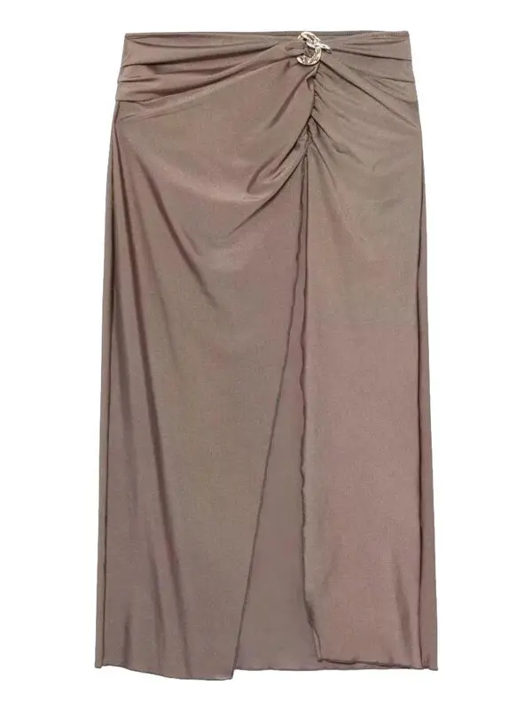 Simkhai Kora Satin Wrap Midi Skirt - Brown