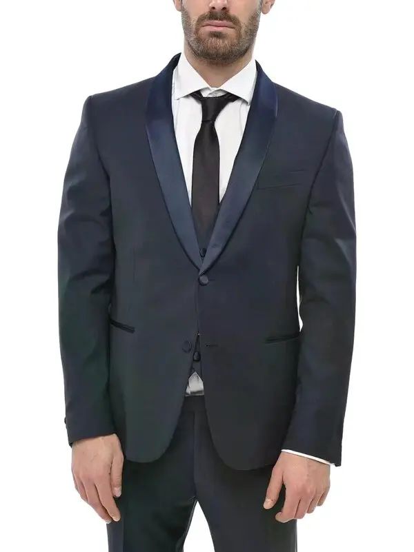 Corneliani Satin-lapel Three-piece Suit - Blue