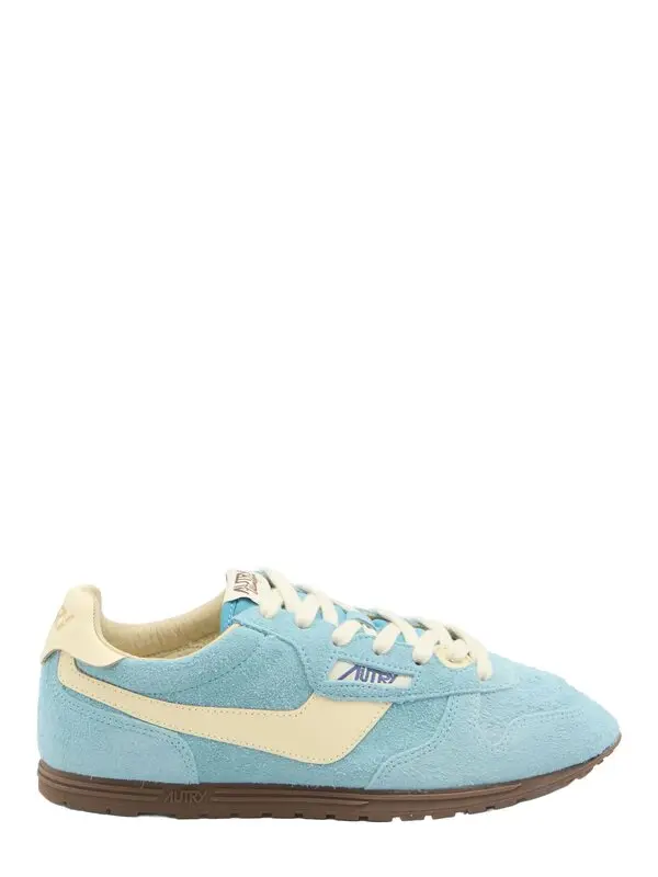 AUTRY Brushed Suede And Leather Lace-up Sneakers - Azzurro