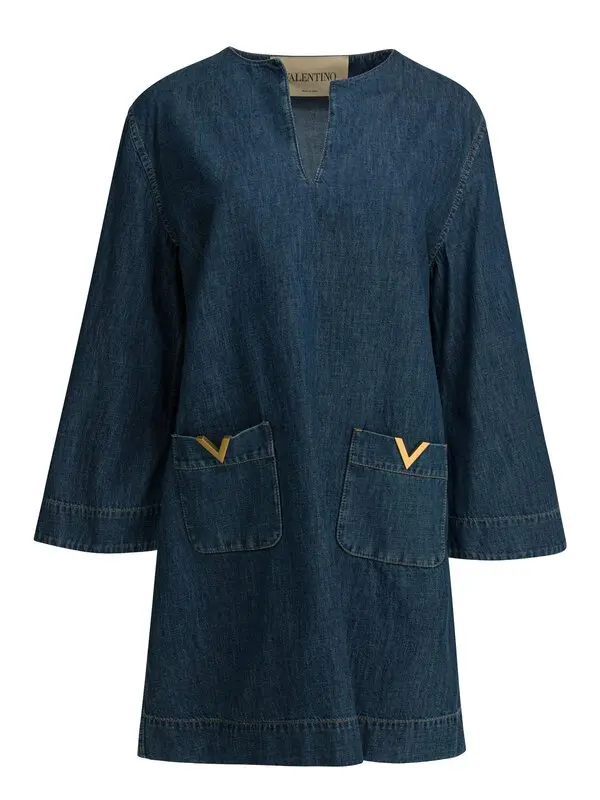 Valentino Garavani Cotton Kaftan Top With Kimono Sleeves And Pockets - Blu