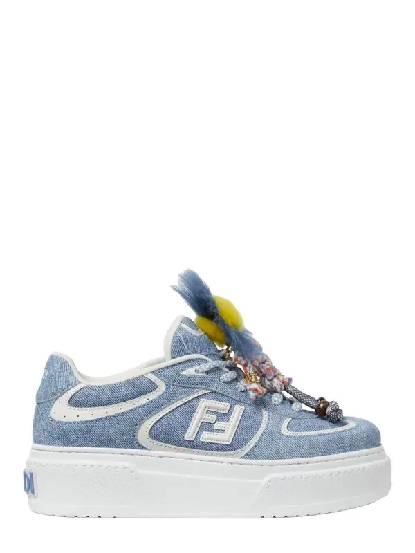 Fendi Denim-effect Suede Platform Sneakers With Ff Appliqué And Charm Detail - Azzurro