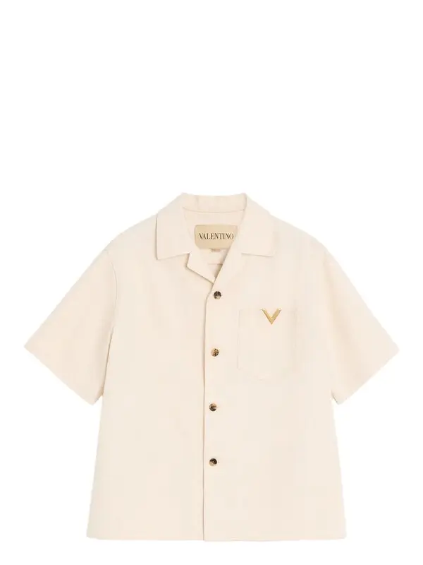 Valentino Garavani Denim Shirt With Gold V Chest Detail - Bianco