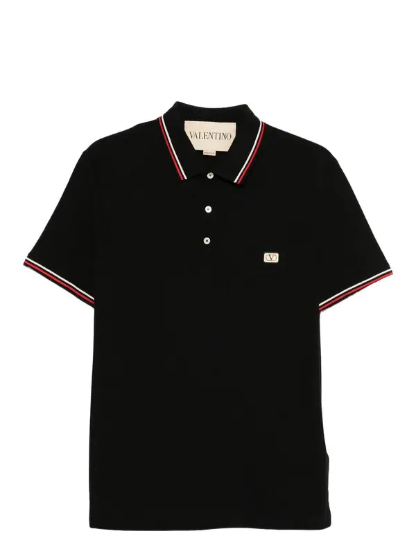 Valentino Garavani Signature Patch Polo Shirt With Front Half Button Placket And Ribbed Trim - Nero