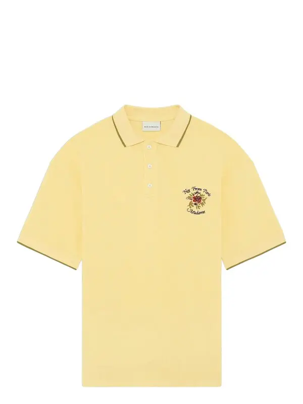 Drole De Monsieur Embroidered Rose Polo Shirt With Contrasting Trim - Giallo