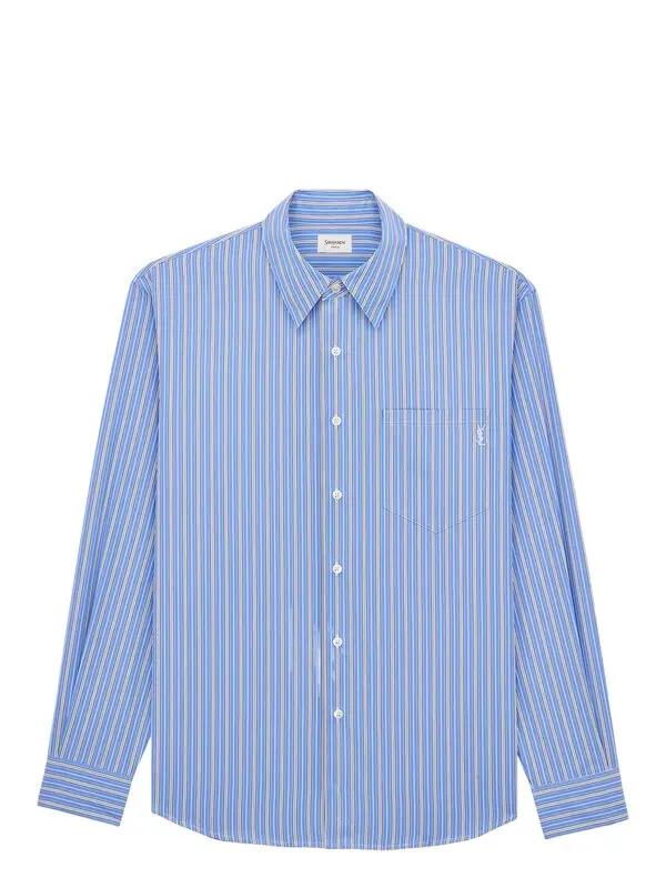 Saint Laurent Pointed-collar Cotton Shirt With Front Button Closure And Chest Patch Pocket - Azzurro