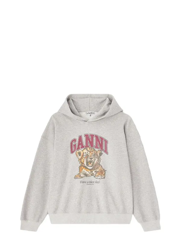 GANNI Hooded Sweatshirt With Tiger Logo Print - Grigio