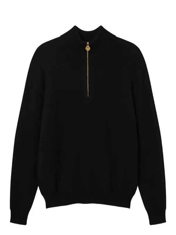 Versace Medusa Hardware High Neck Zip Placket Sweater - Nero