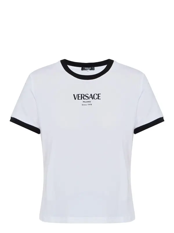 Versace Logo Motif Ribbed Trim Short-sleeve Crewneck Top - Bianco