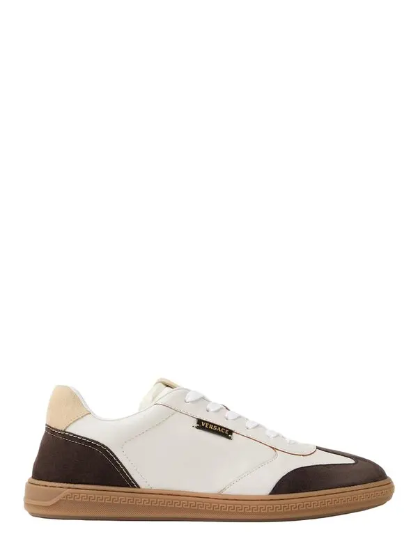 Versace Greek Motif Low-top Leather Lace-up Sneakers - Bianco