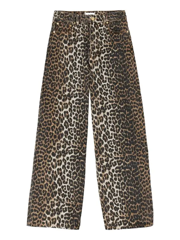 GANNI High-waist Leopard Print Wide-leg Jeans - Marrone