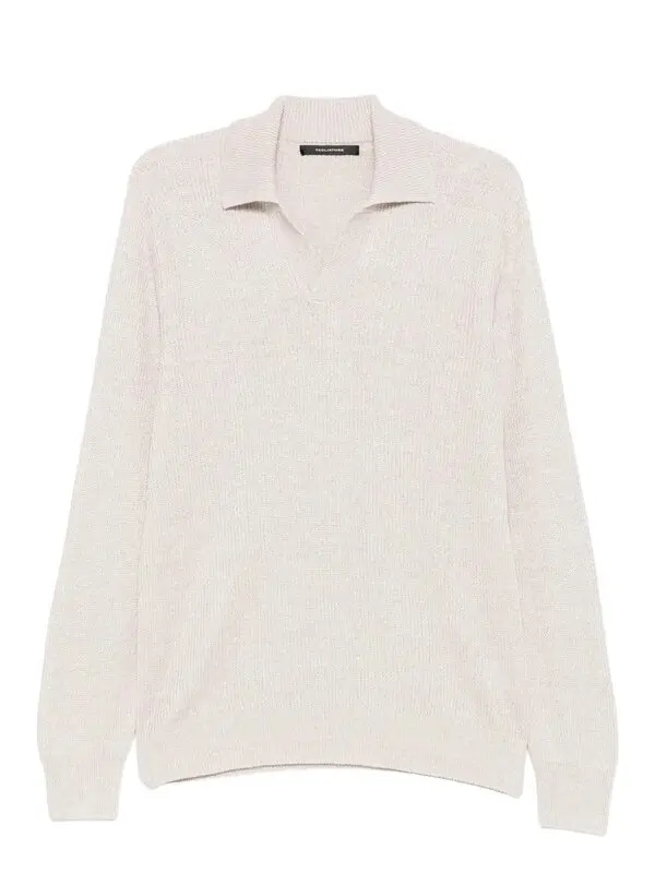 Tagliatore Ribbed Cotton Sweater With Classic Lapel Neck - Grigio