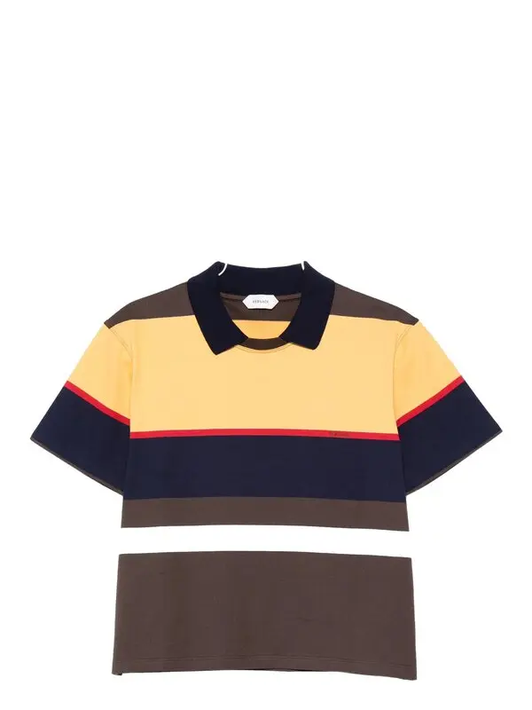 Versace Embroidered Logo Short-sleeve Crewneck Top With Pointed Collar - Multicolor