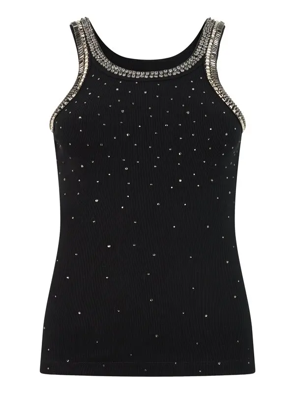 Pinko Rhinestone Embellished Sleeveless Top - Black