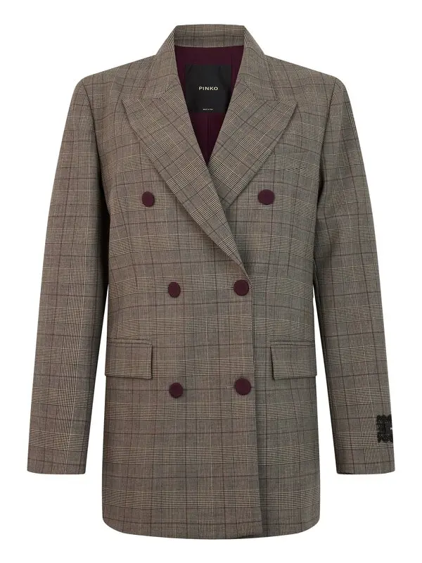 Pinko Double-breasted Plaid Blazer - Brown