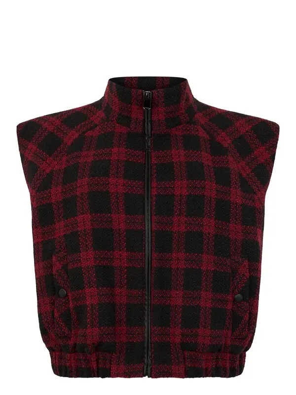 Pinko Sleeveless Checkered High-neck Zip Vest - Red
