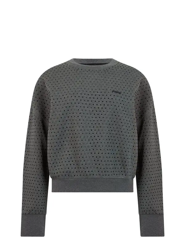 Pinko Cropped Sweatshirt With Perforations And Long Sleeves - Grey