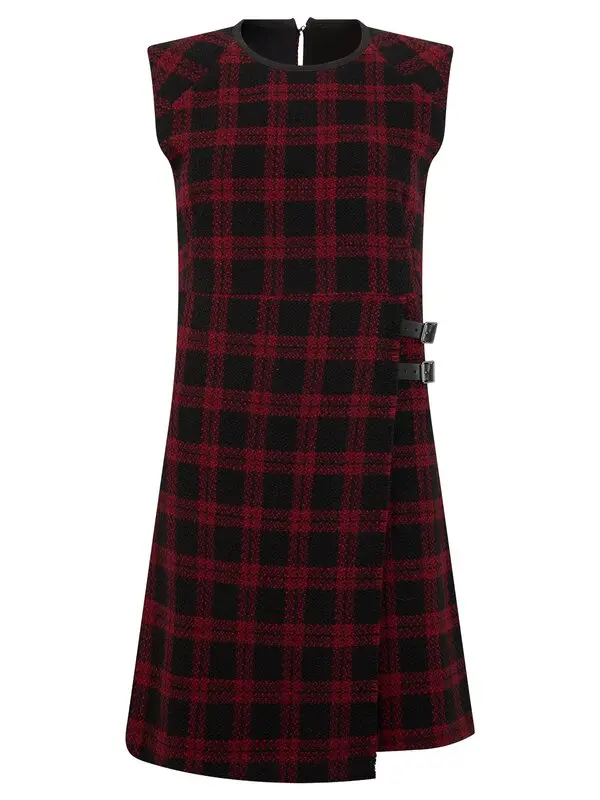 Pinko Sleeveless Check Fitted Dress With Belt Detail - Red