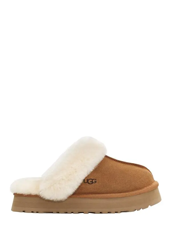 UGG Suede Platform Mini Boot With Sheepskin Collar - Marrone