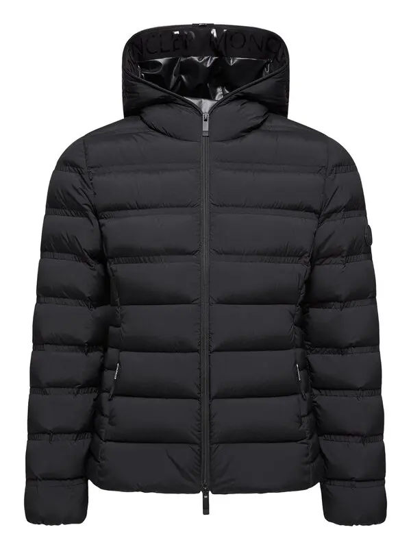 Moncler Padded Hooded Jacket With Logo Detail - Nero