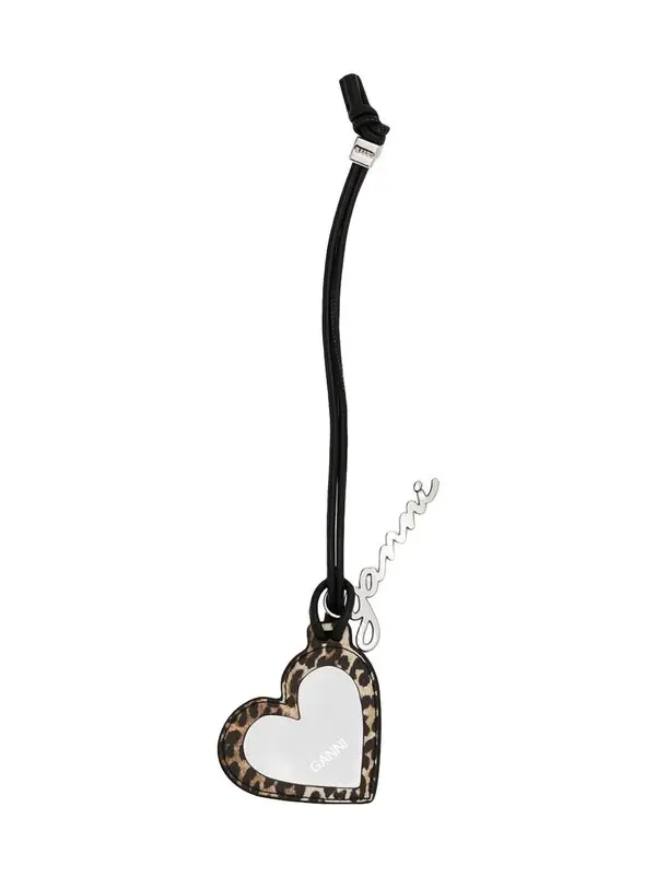 GANNI Heart-shaped Keychain With Logo Detail - Nero