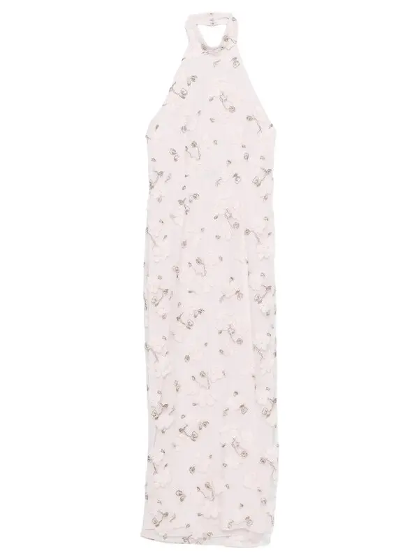 ROTATE BY BIRGER CHRISTENSEN Floral Beaded High-neck Sleeveless Mini Dress - Rosa