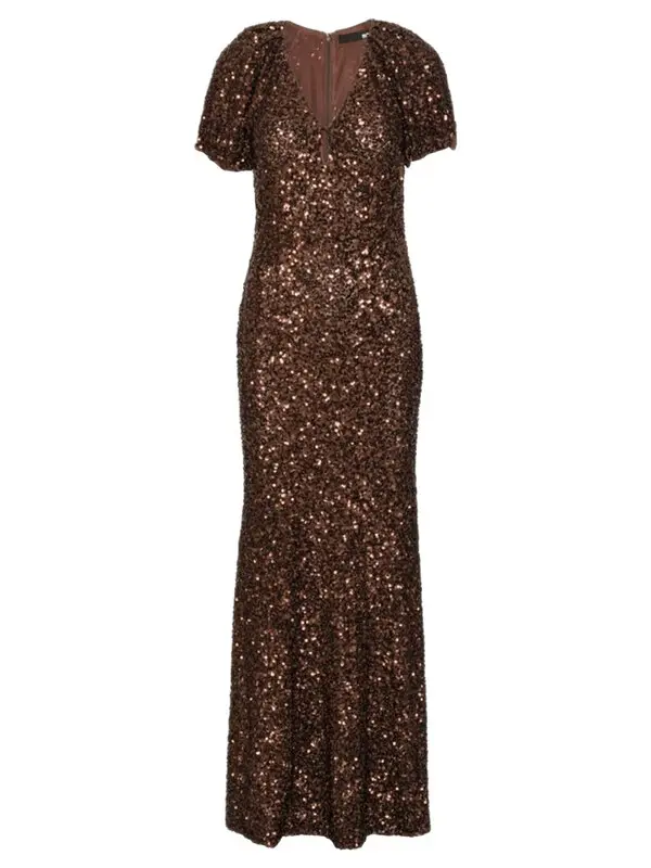 ROTATE BY BIRGER CHRISTENSEN V-neck Sequined Midi Dress - Marrone