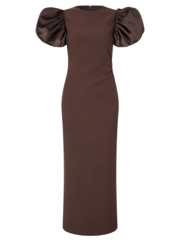 ROTATE BY BIRGER CHRISTENSEN Puff Sleeve Floral Maxi Dress - Marrone