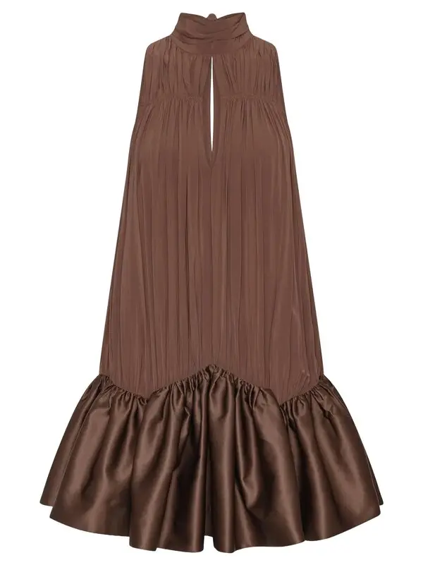 ROTATE BY BIRGER CHRISTENSEN Sleeveless High Neck Gathered Mini Dress With Ruffled Hem - Marrone