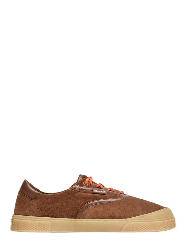 Moncler Suede Lace-up Sneakers With Leather Lining - Marrone