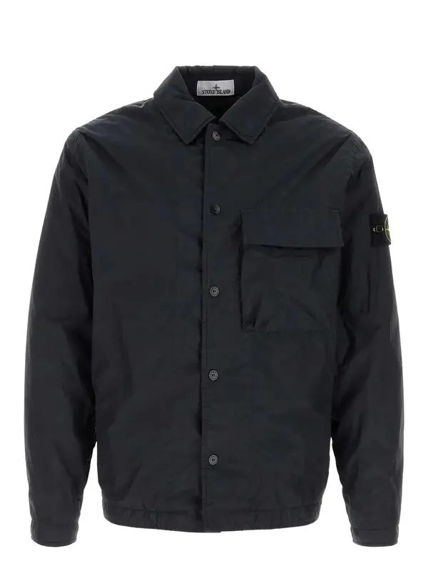 Stone Island Padded Nylon Overshirt With Button-front Closure, Chest Pocket & Adjustable Cuffs - Blu