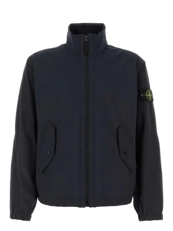 Stone Island Stand Collar Zip-up Jacket With Elasticated Cuffs - Blu