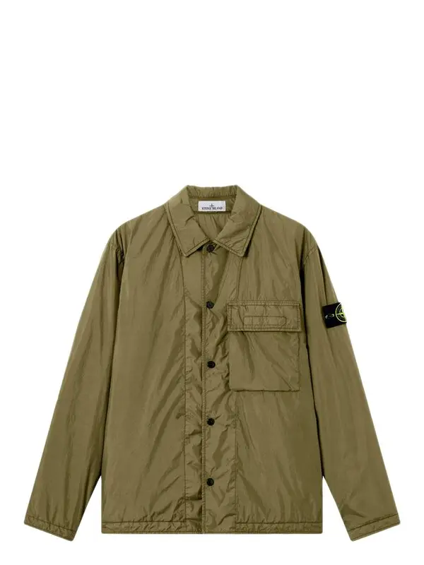 Stone Island Padded Nylon Overshirt With Button Closure And Chest Pocket - Verde