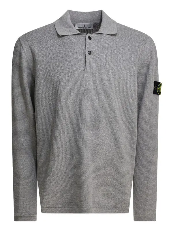 Stone Island Ribbed Collar Two-button Henley With Contrast Knit Band - Grigio