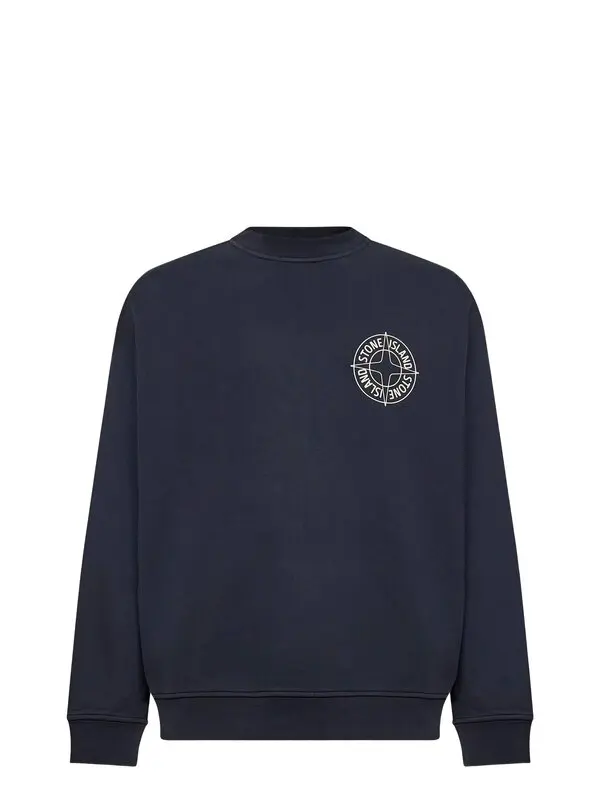 Stone Island Crewneck Sweatshirt With Compass Logo Print - Blu