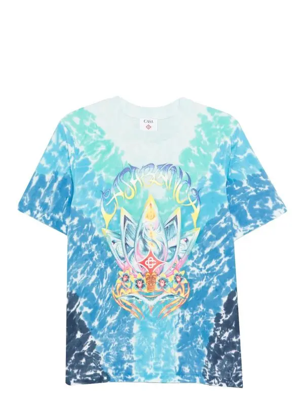 Casablanca Casual Crew-neck Tie-dye T-shirt In Organic Cotton - Blu