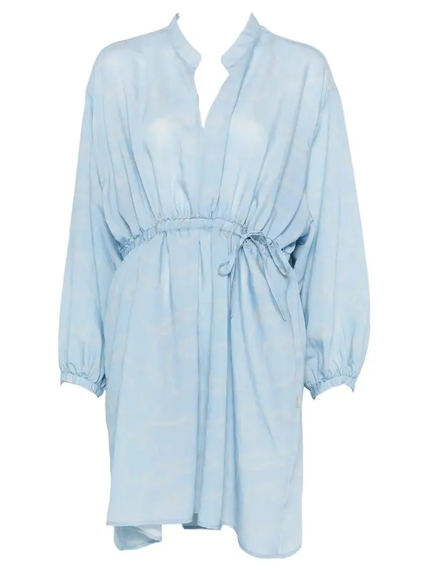 Woolrich V-neck Drawstring Waist Printed Dress With Pockets - Azzurro