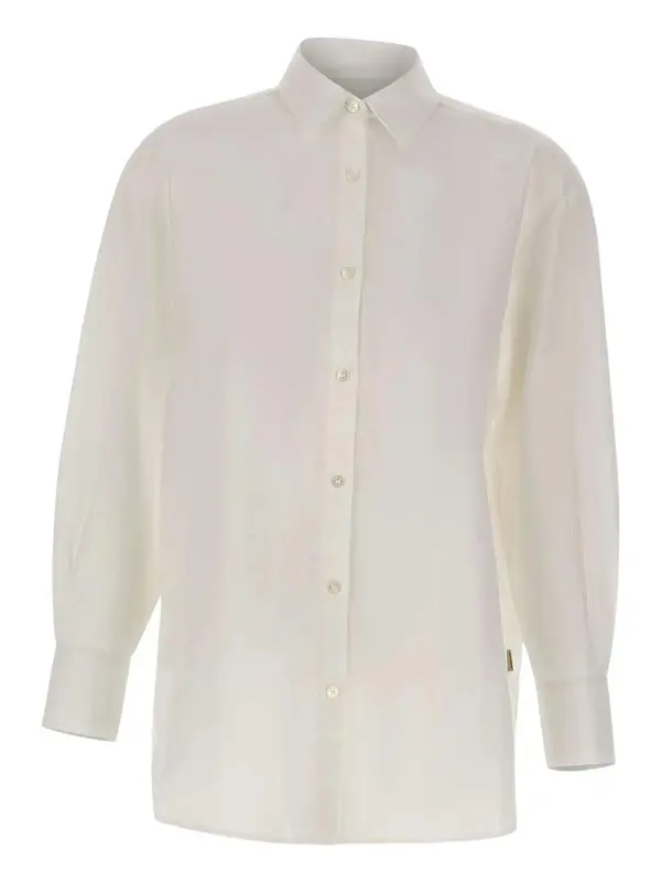Woolrich Linen Boyfriend-fit Button-front Shirt With Long Sleeves - Bianco