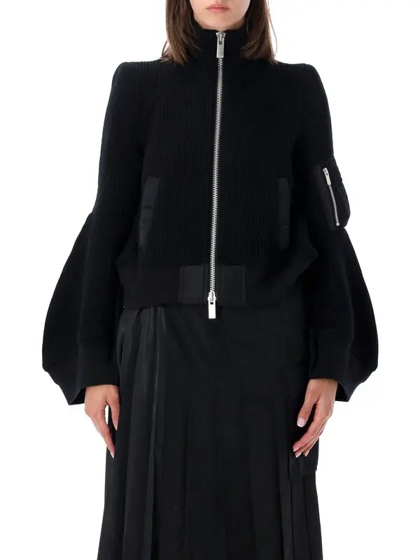 Sacai Ribbed Knit And Twill Blouson Jacket - Nero