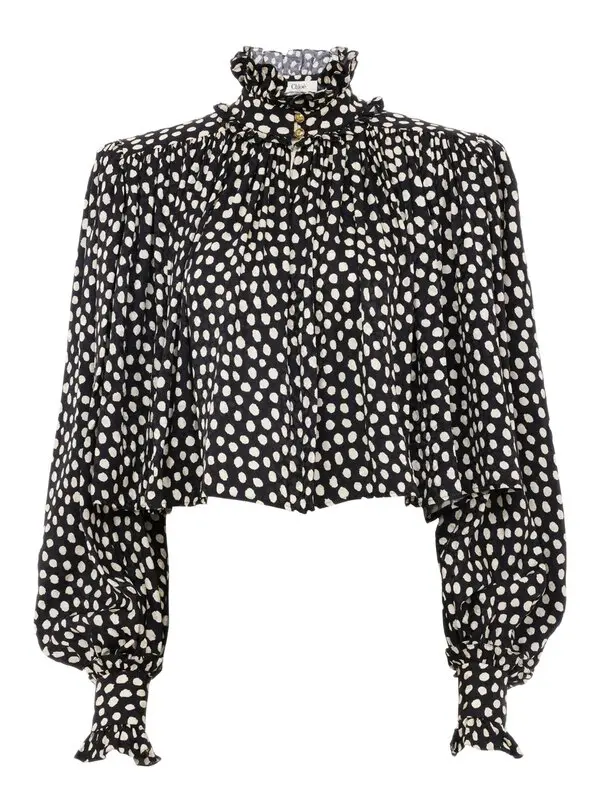 Chloé High-neck Dotted Silk Shirt With Gold-tone Buttons - Nero
