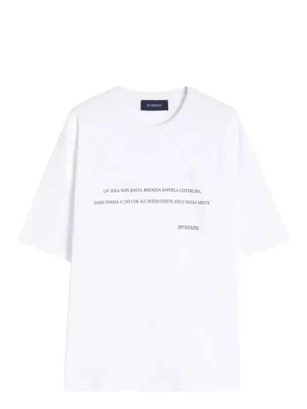 Sportmax Crewneck Cotton T-shirt With Chest Print - Bianco