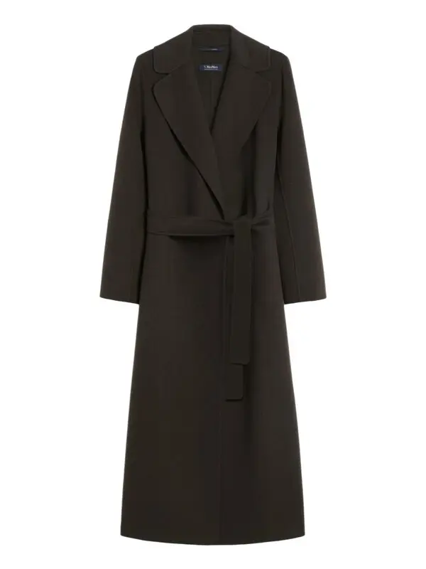 Max Mara Hand-sewn Pure Virgin Wool Jacket With Wide Lapel And Belt - Verde