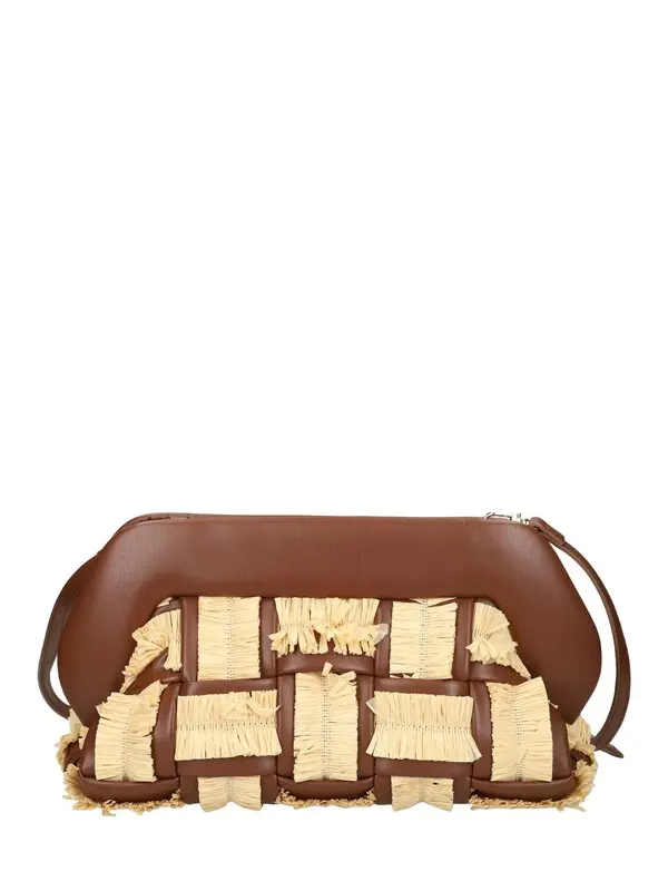 THEMOIRE Leather And Raffia Shoulder Bag - Marrone