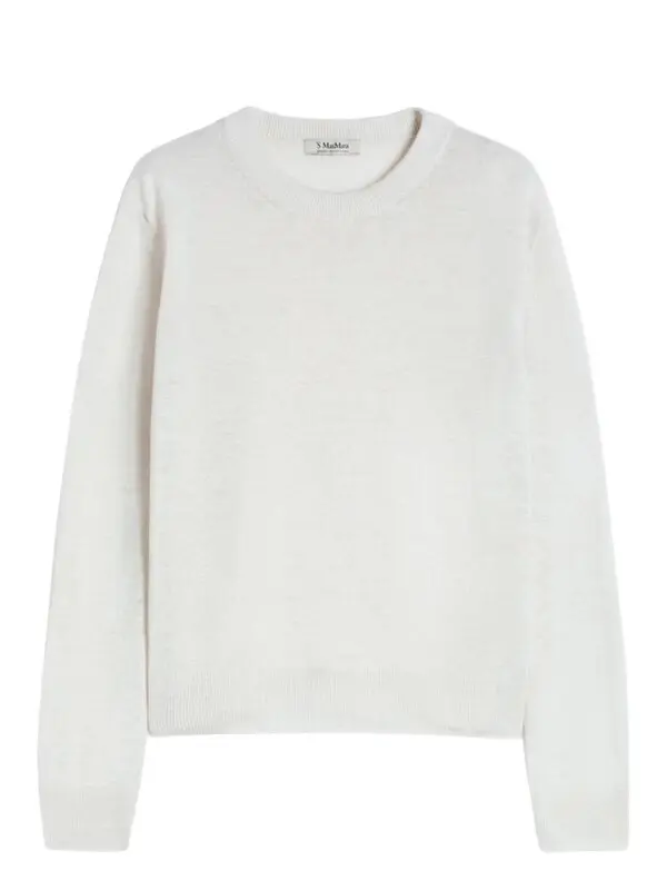 Max Mara Linen Crewneck Sweater With Embossed Elbow Detail - Bianco